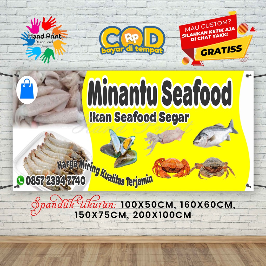 Jual Cetak Spanduk Banner Ikan Seafood Segar Kuning MMT Spanduk Custom ...