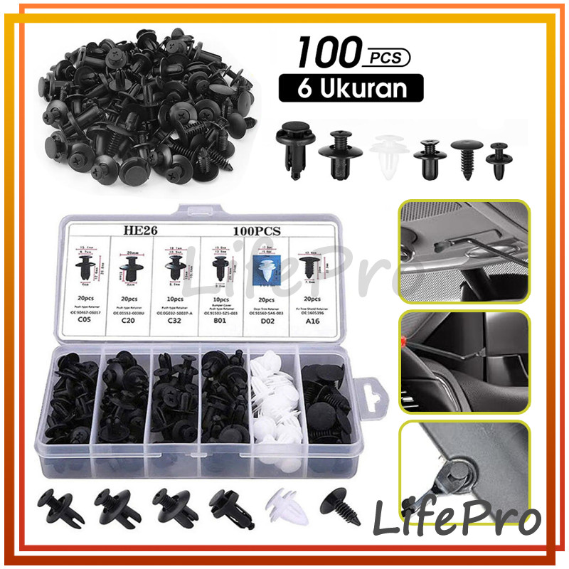 Jual 100pcs Baut Rivet Mobil / Universal Klip Bumper Baut Body Plastik ...