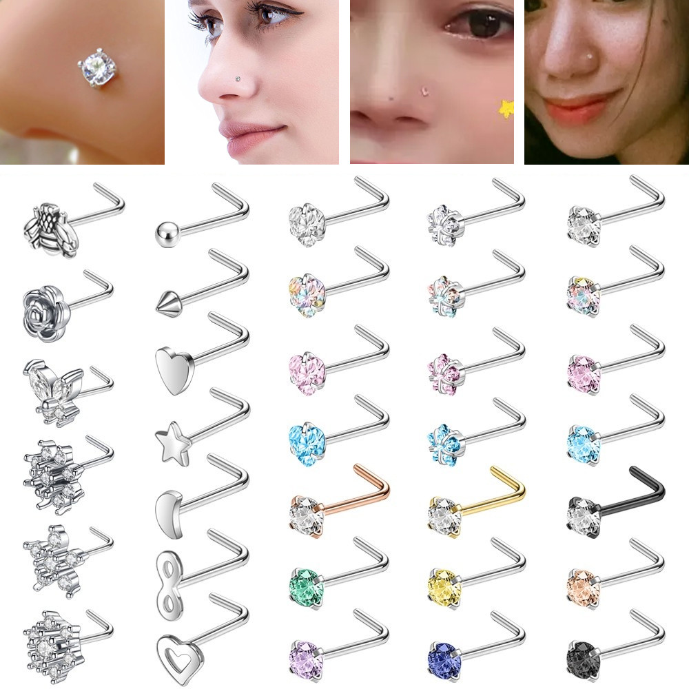 Jual 4 Buah 20G Tindik Hidung Stainless Steel Cincin Hidung Model L ...