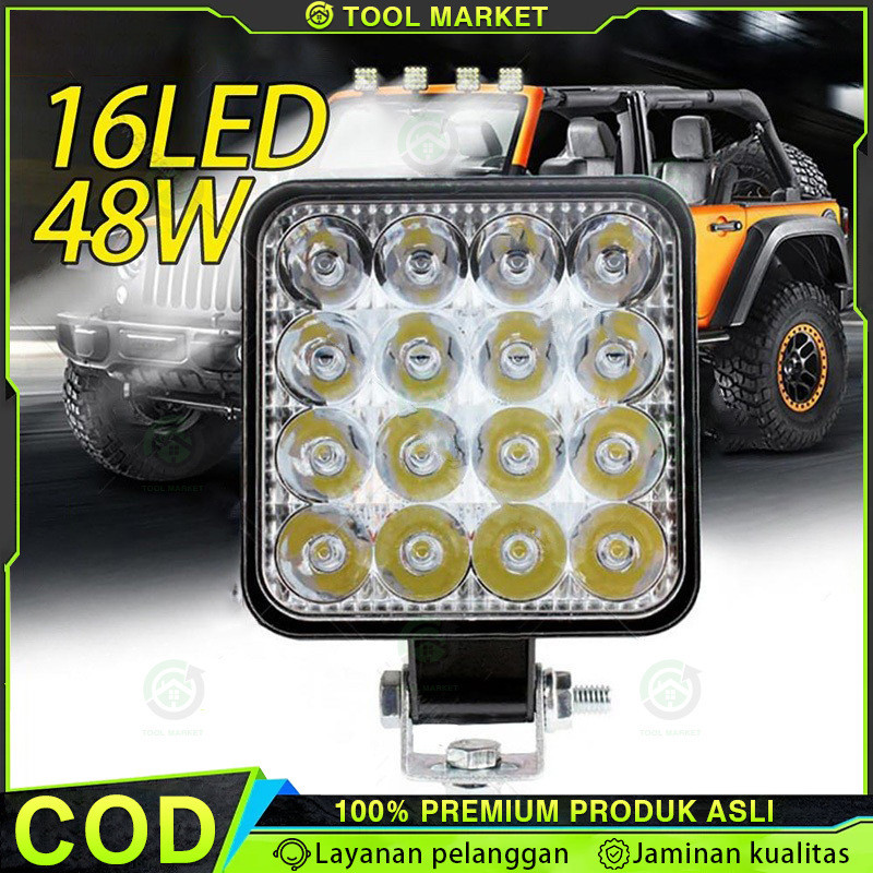 Jual Lampu Tembak Sorot LED Worklight 16 Mata / 27W 12V&24V Kotak & Bulat/ Mobil & Motor ...