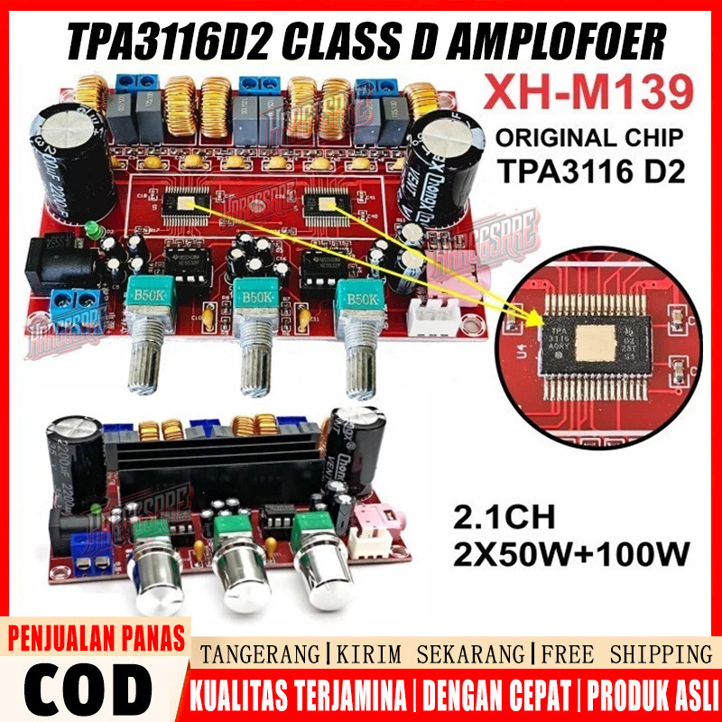 Jual M139 /M543 Kit Power Amplifier Class D DIGITAL AUDIO TPA3116D2 12-24V 2x50W+100W 2x120W ...