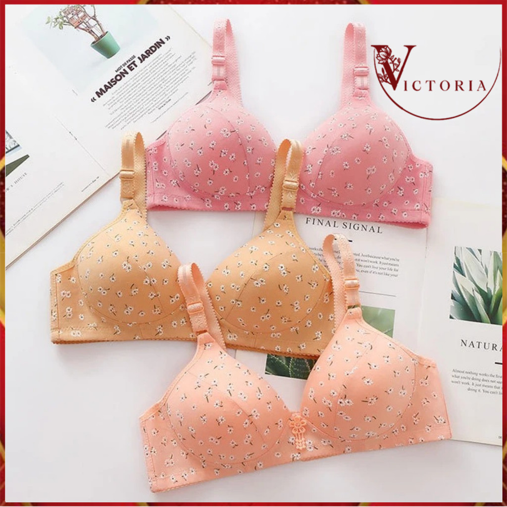 Jual Victoria Bra big size tanpa kawat motif bunga import murah BH busa ...