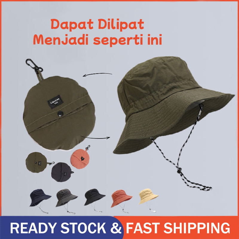 Jual 2024 New Bucket Hat Bulat Parasut Tali Packable Hat Waterproof ...