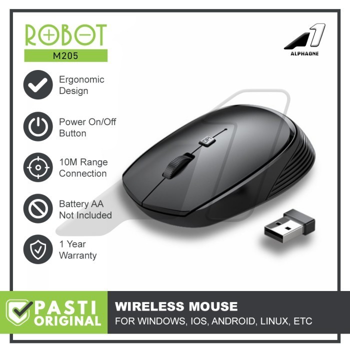 Jual ROBOT Mouse Wireless M205 Optical 2.4Ghz 1600DPI Ergonomis (New M200) | Shopee Indonesia