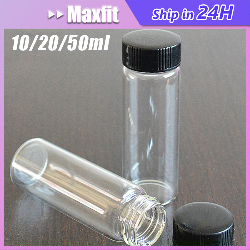 Jual 5Pcs Botol Kaca Kecil Clear 10 Ml 20mL 50mL Tutup Ulir Hitam ...