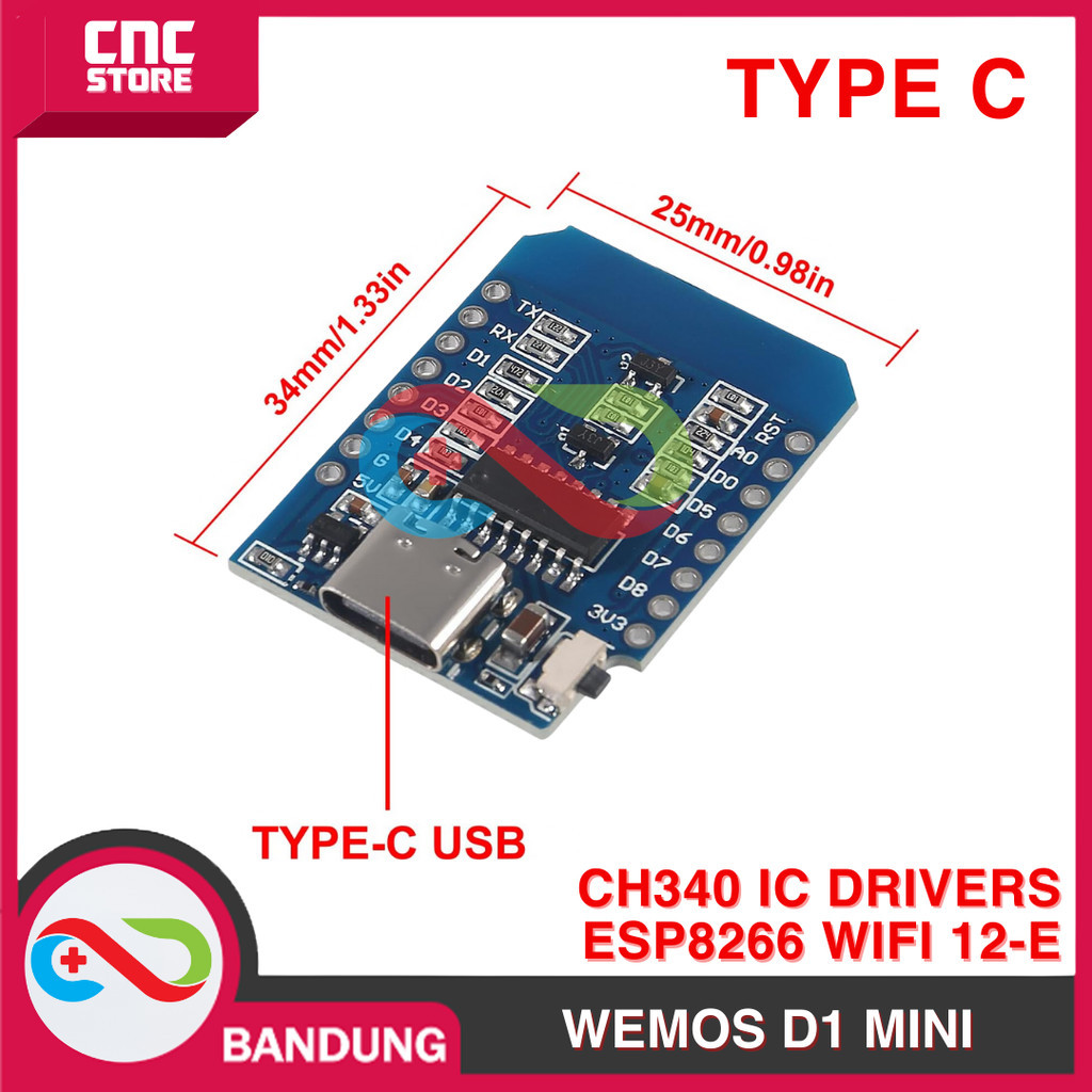 Jual Wemos D1 Mini Esp8266 Type C 4mb Lua Wifi Iot Internet Mcu Mini Esp8266 Type C Shopee