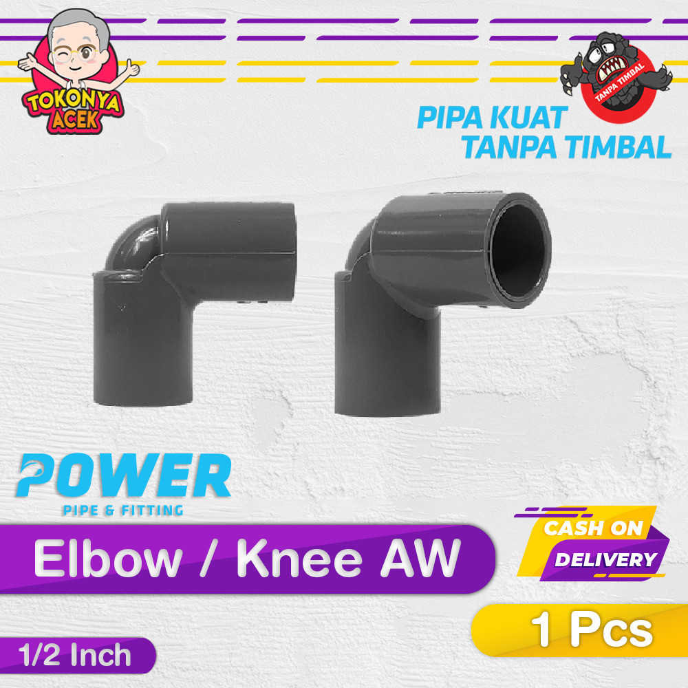 Jual KNEE AW 1/2“ FITTING PIPA PVC MERK POWER KNIE | ELBOW | KENI | L Paralon | Shopee Indonesia