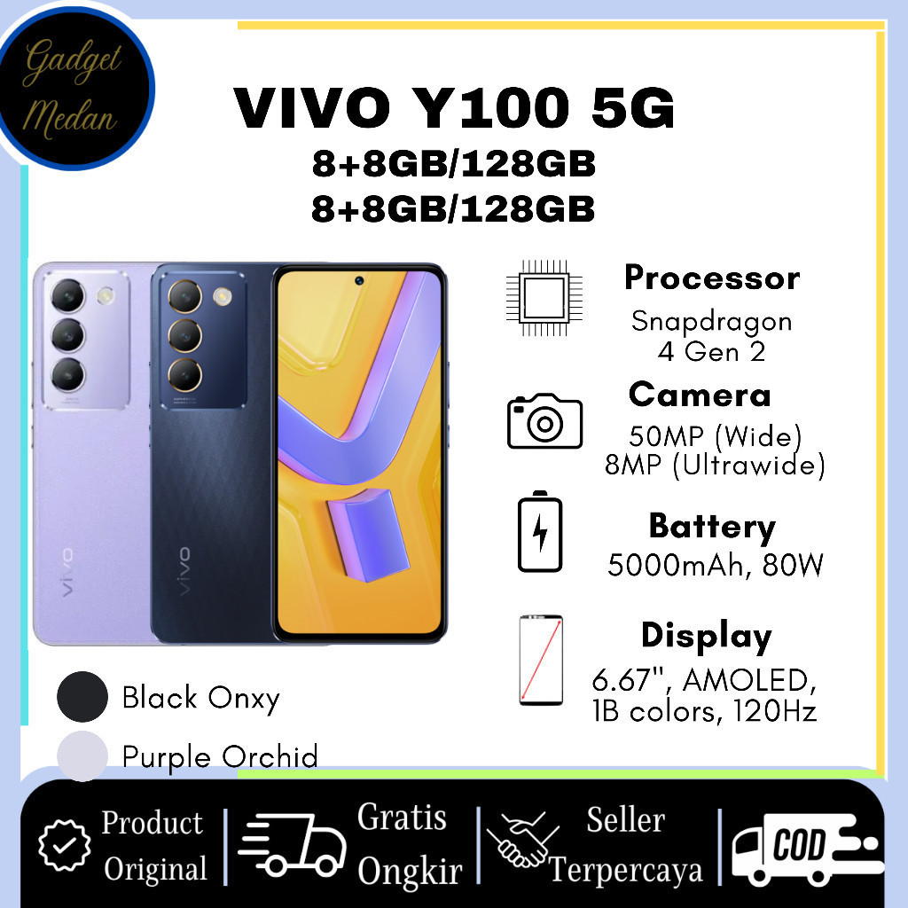Jual Vivo Y100 5G 8/256GB 80W FlashCharge Snapdragon 4 Gen 2 Garansi Resmi - GadgetMedan ...