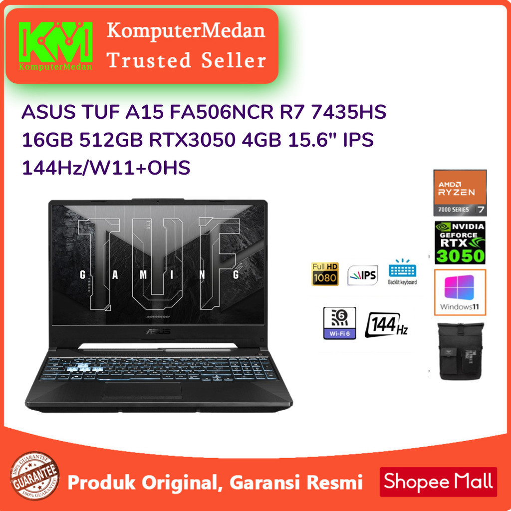 Jual ASUS TUF A15 FA506NCR R7 7435HS 16GB 512GB RTX3050 4GB 15.6" IPS ...