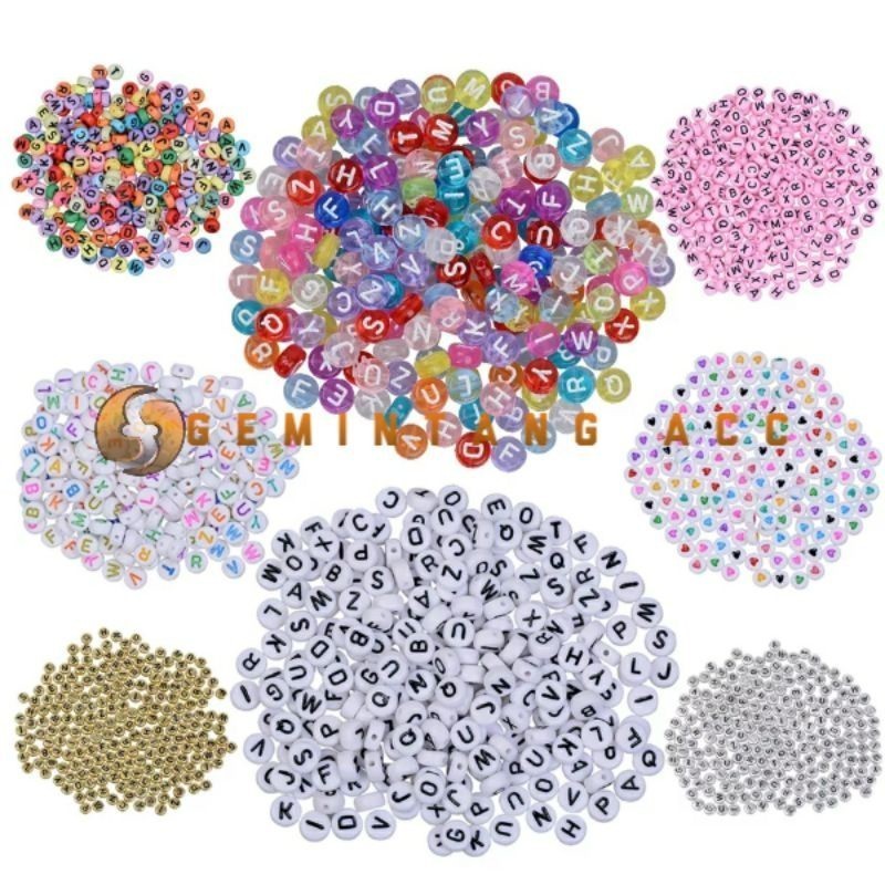 Jual HIASAN MANIK MANIK PERMATA 100 Pcs Manik Manik Huruf Bulat Mote ...