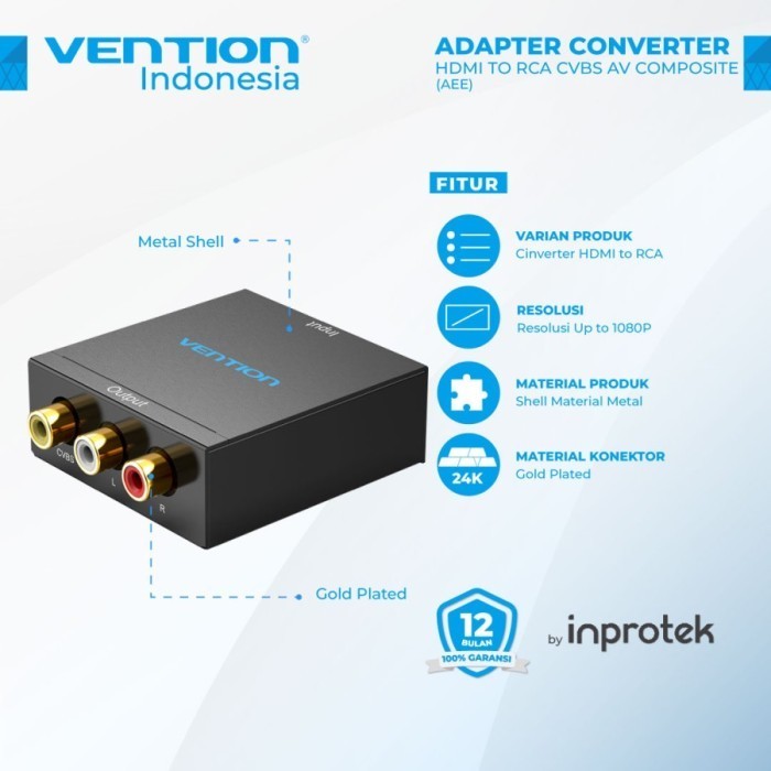 Jual Adapter Converter Vention HDMI to RCA CVBs AV Composite | Shopee ...