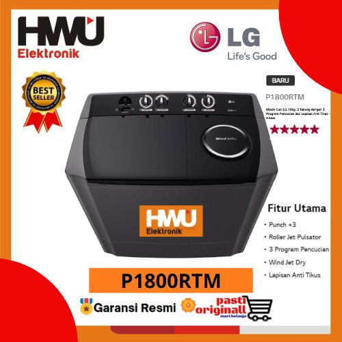 Jual LG P1800RTM MESIN CUCI 2 TABUNG 18KG SEMI AUTO WASHER P1800-RTM ...