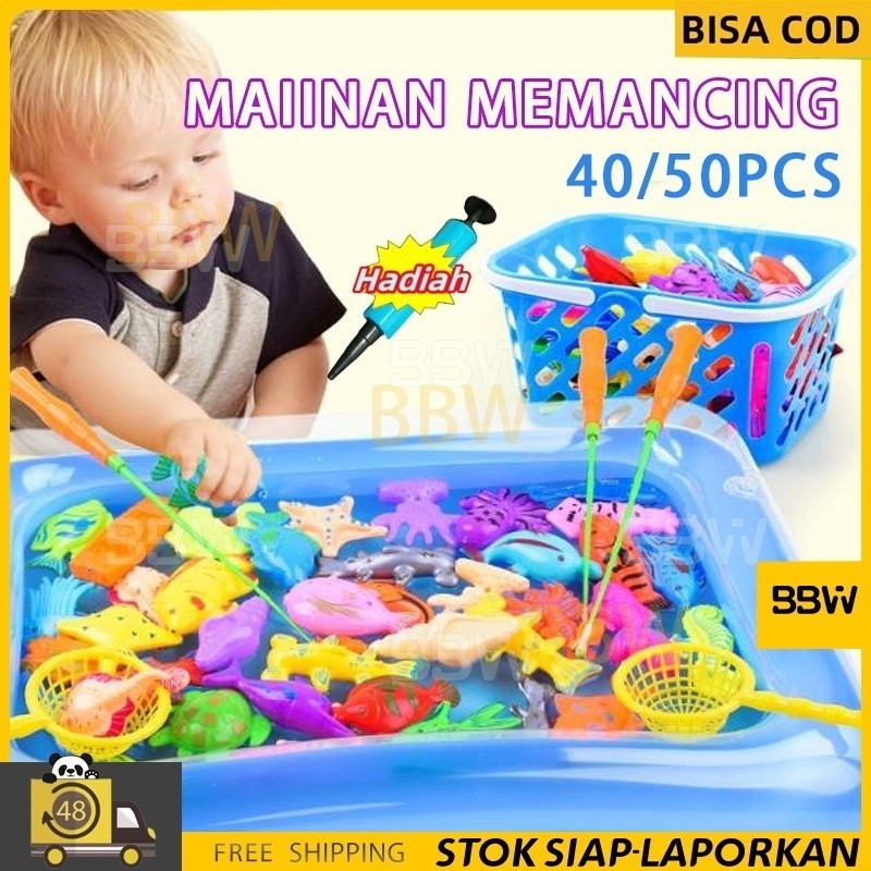 Jual MAINAN PANCING IKAN MAGNET DAN KOLAM PANCINGAN MAGNET ANAK 50PCS ...
