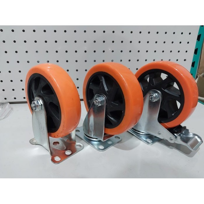 Jual XANDER Roda Caster 5 Inch HIDUP MATI REM Troli PVC PU ORANGE ...
