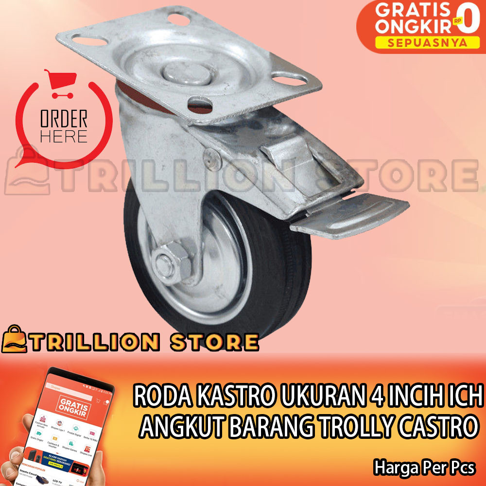 Jual Roda Rem Hidup 4” Lemari Bulat Etalase Roller Caster Trolley ...