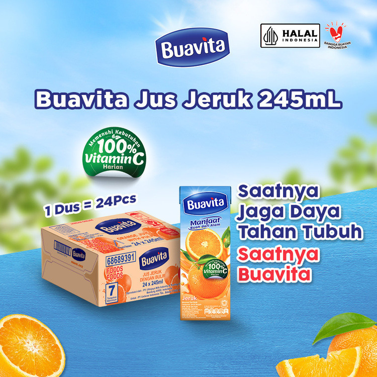 Jual Buavita Juice Jus Kemasan Rasa Buah Asli Jeruk 245ml x 24 Pieces (1 Carton) | Shopee Indonesia