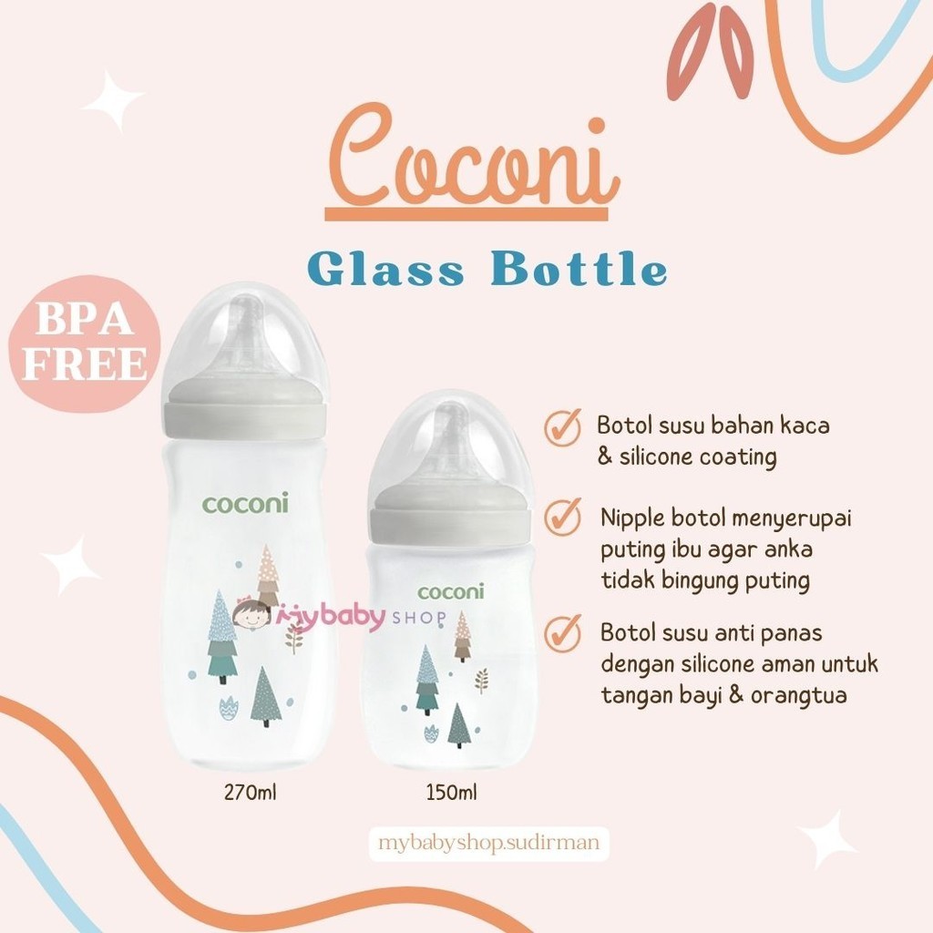 Jual COCONI ComfortFeed Glass Bottle | Botol Susu Dot Kaca Bayi Silikon ...