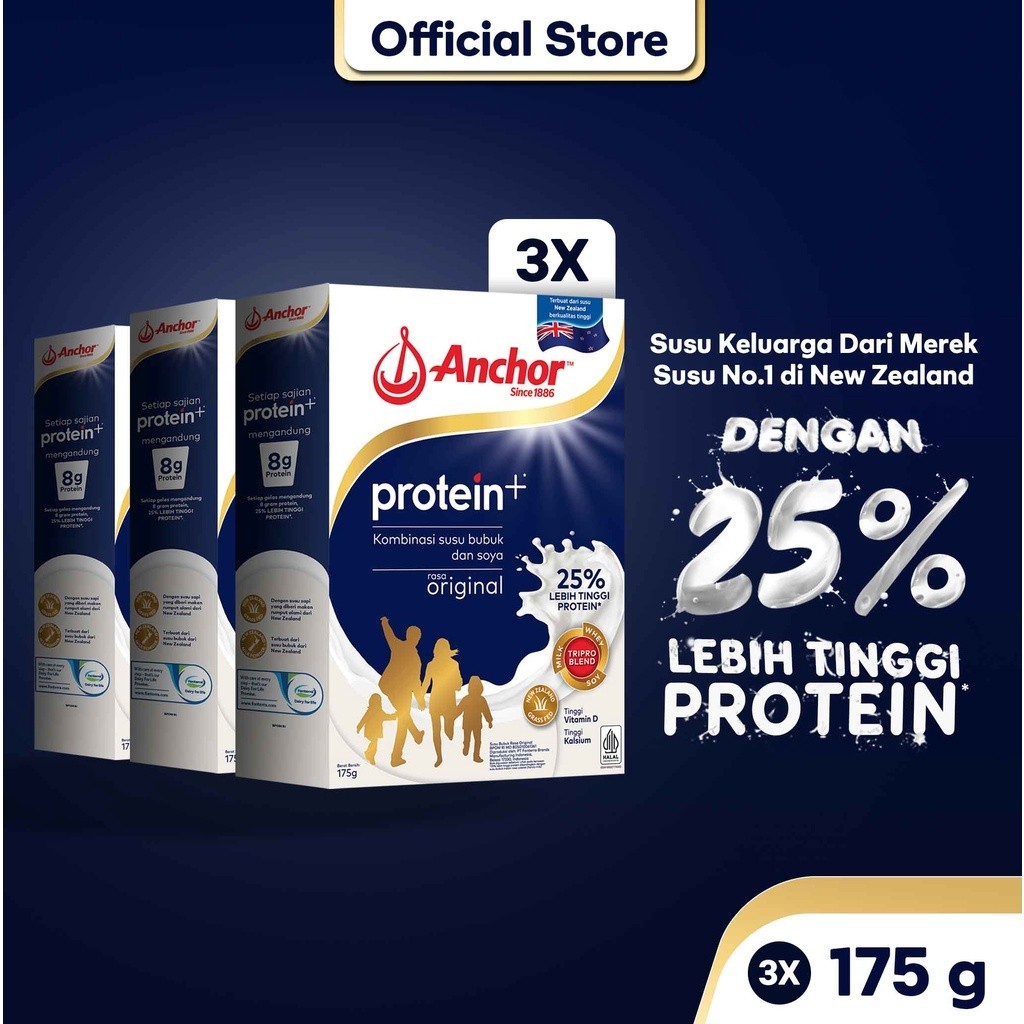 Jual Anchor Milk Protein+ Susu Keluarga Original 175g x 3 - Susu Bubuk ...