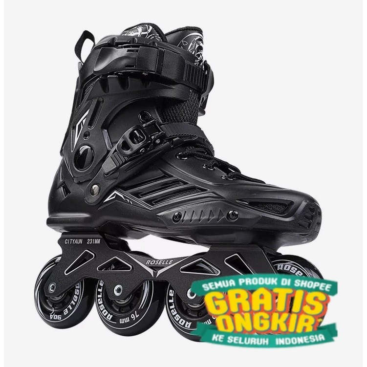 Jual Original FULL BLACK sepatu roda ROSELLE Inline Skate Freestyle ...