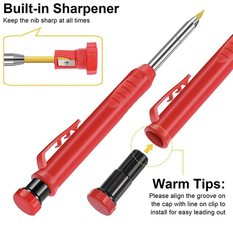 Jual Pensil Tukang Mekanik Carpenter Marking Pencil with Refill 6 PCS ...