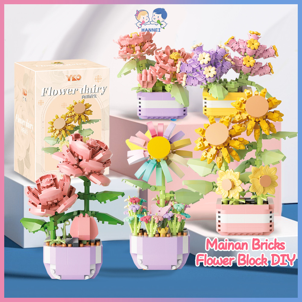 Jual Hannei Bricks Block Pot Flower Bunga DIY Mainan Balok Susun 3D ...