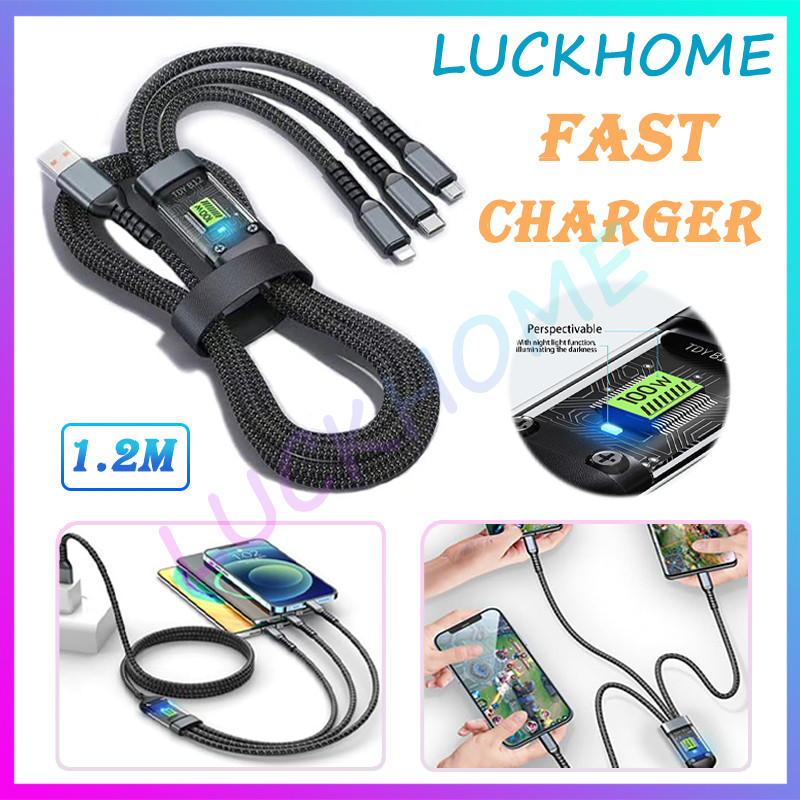 Jual Kabel Data Fast Charging 100W 3 in 1 USB to Lightning Micro Type C ...
