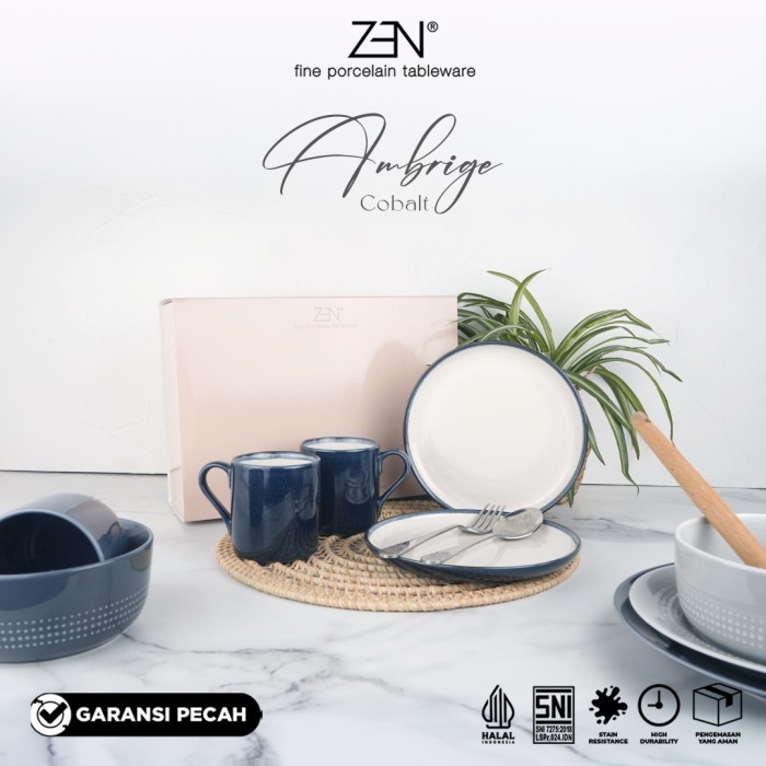 Jual ZEN Dinner Set Piring Mug Keramik Stoneware Cobalt isi 4 pcs + Box ...