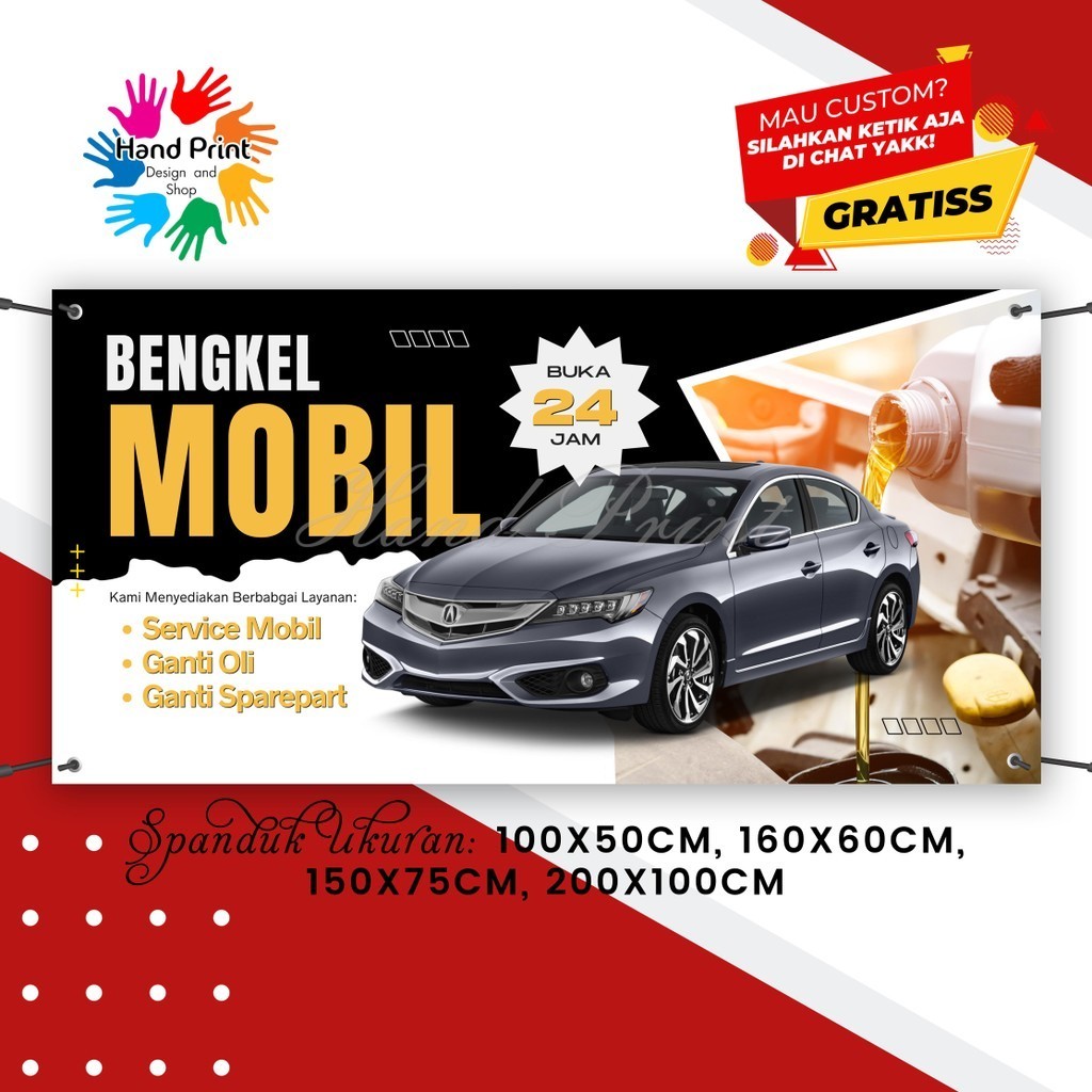 Jual Cetak Spanduk Banner Bengkel Mobil Hitam Putih MMT Spanduk Custom ...