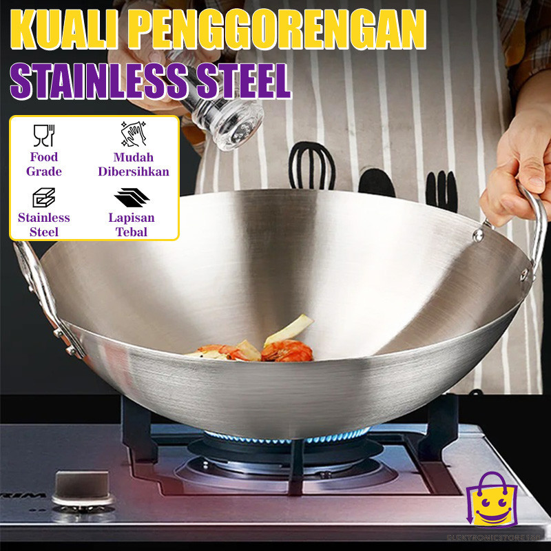 Jual (E.S) Wajan Stainless Steel Putih Kualitas Premium Tebal Ukuran 30cm Wajan Kuali ...