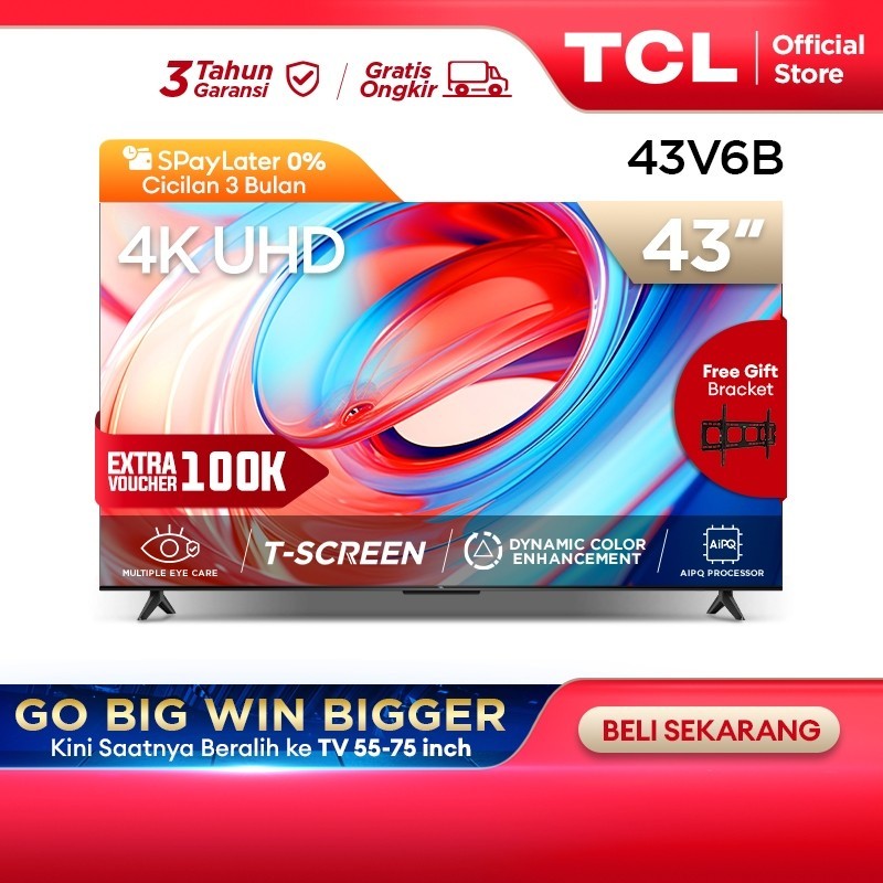 Jual TCL Smart TV - 43 Inch - 4K UHD Google TV - T-Screen - Dolby Audio - HDR10 - AiPQ Processor ...
