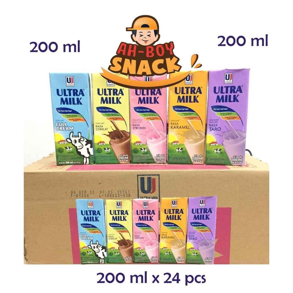 Jual SUSU ULTRA 200ML UHT COKELAT/STRAWBERRY/FULLCREAM/KARAMEL/TARO ...