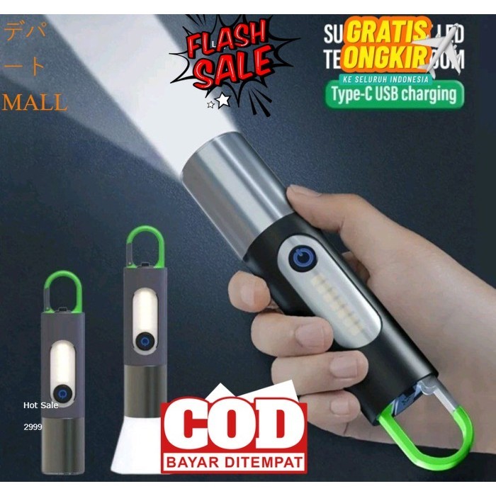 Jual Senter LED Jarak Jauh Waterproof IPX6 Zoomable USB Type C ...