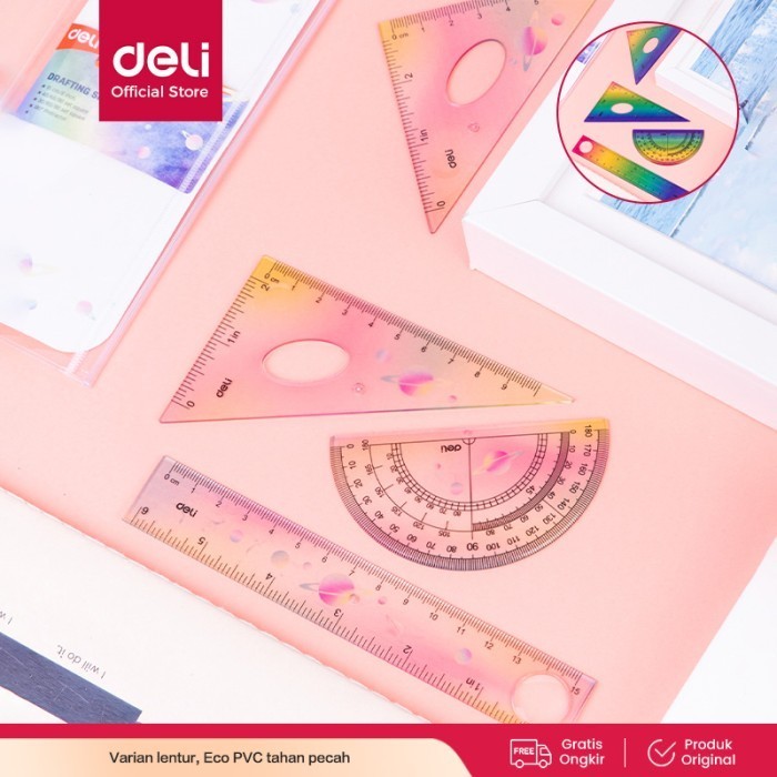 Jual Deli Set Penggaris Lentur 4PCS (Persegi, Segitiga, Busur) EH652 ...