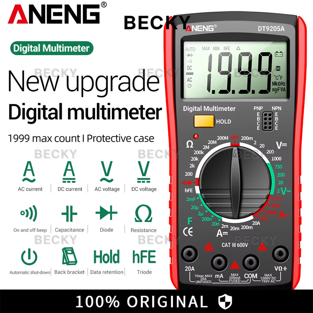 Jual BECKY ANENG DT9205A Digital Multimeter AC/DC Transistor Tester ...
