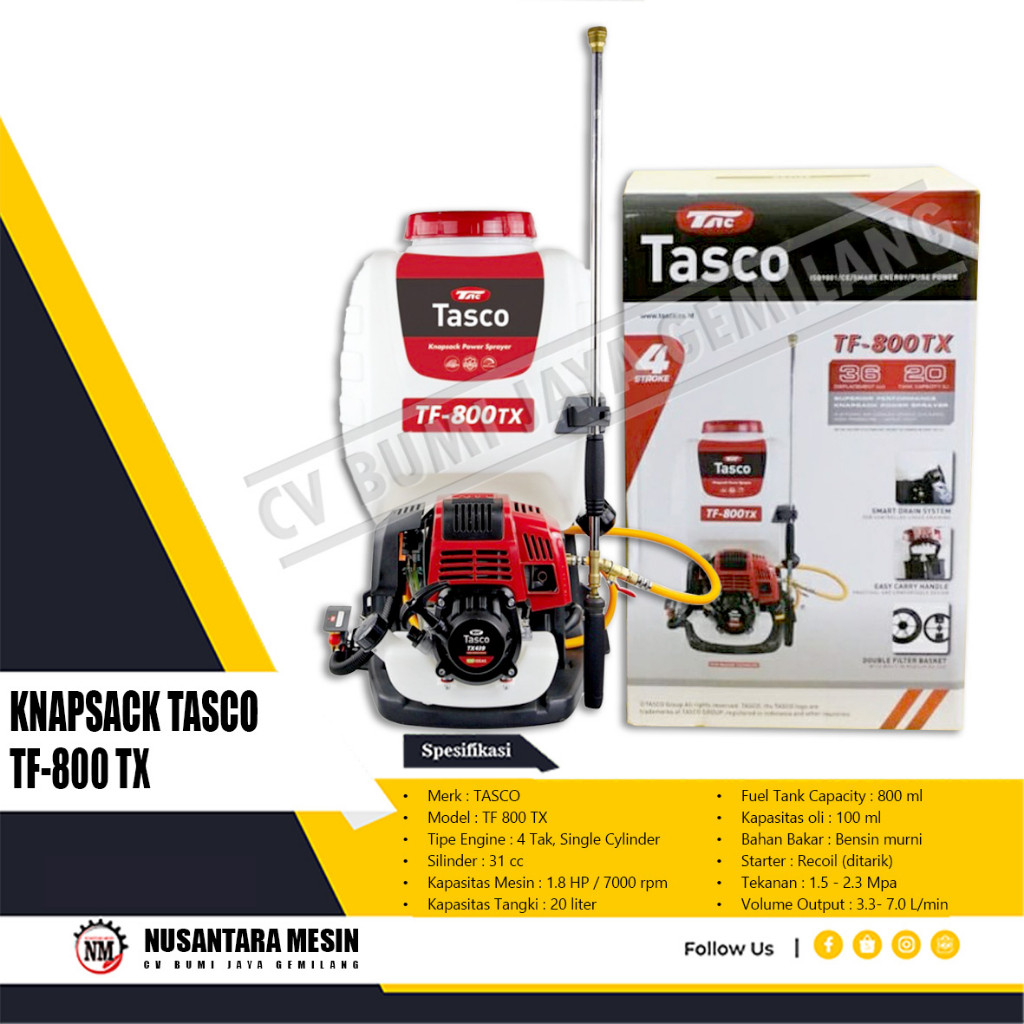 Jual MESIN SEMPROT HAMA / KNAPSACK SPRAYER TASCO TF 800 TX 20 LITER - 4 TAK | Shopee Indonesia