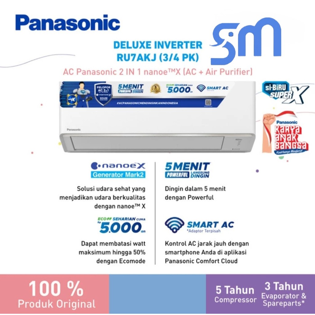 Jual AC Panasonic 3/4 PK Deluxe Inverter RU-7AKJ RU7AKJ Nanoe-X Mark 2 ...