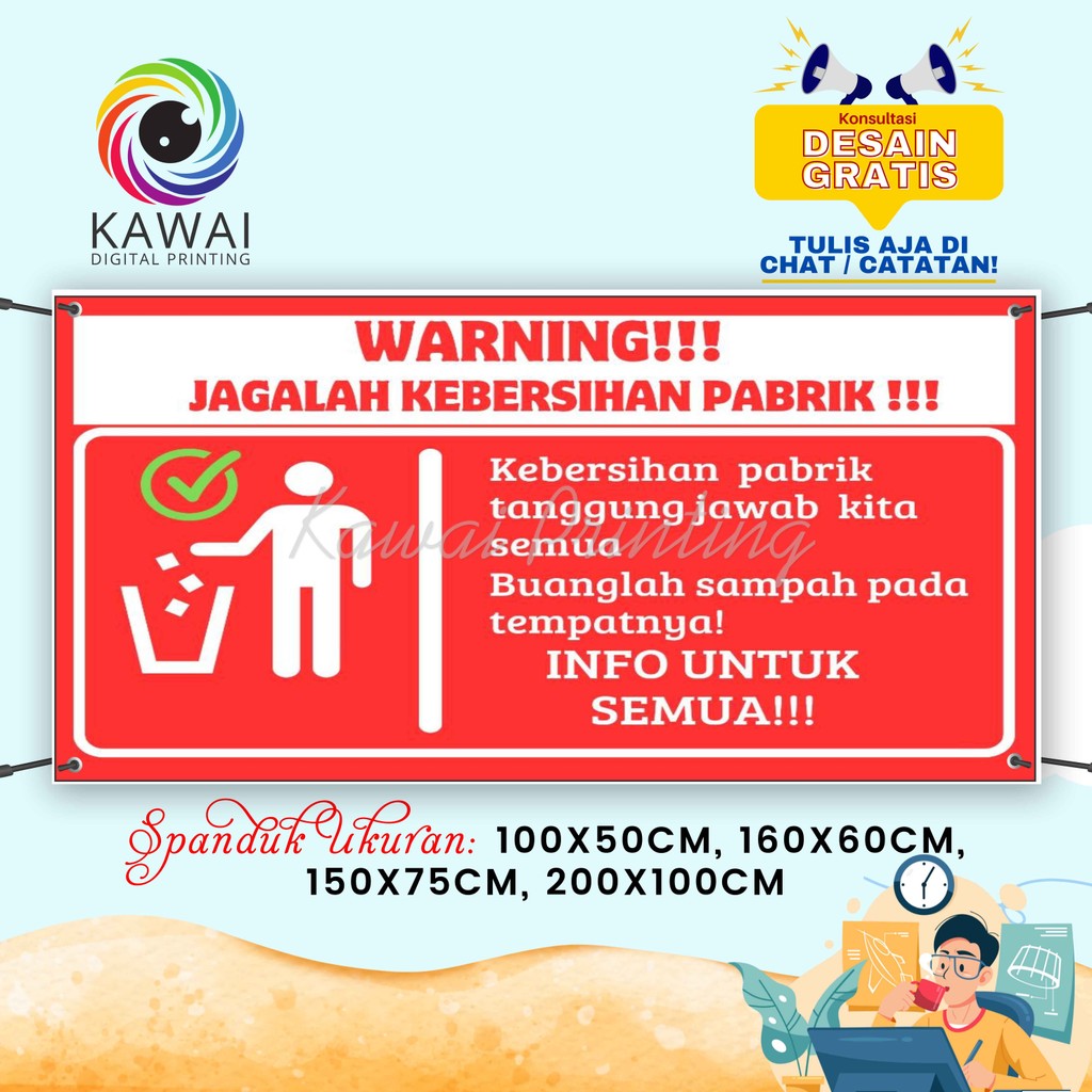 Jual Spanduk Banner MMT Peringatan Jaga Kebersihan Pabrik Merah Rekuest ...