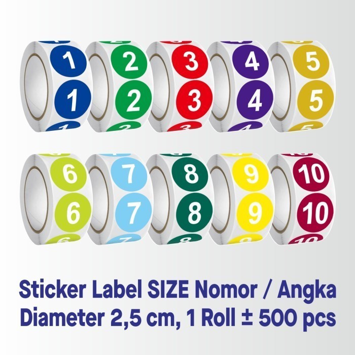 Jual Sticker Label Size Ukuran Nomor Angka Bundar 2,5 cm (500pcs/ roll ...