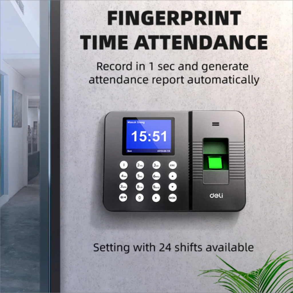 Jual Deli Fingerprint Time Attendance System Biometric Clock Recorder ...