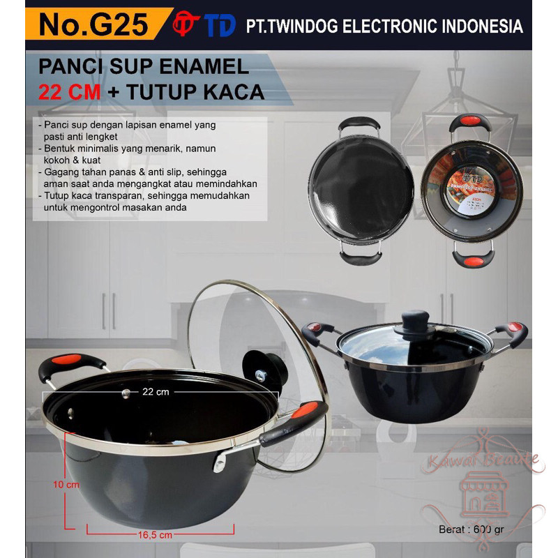 Jual TD Panci Sup / Panci Sop / Panci Kuah 22 cm Enamel Anti lengket ...