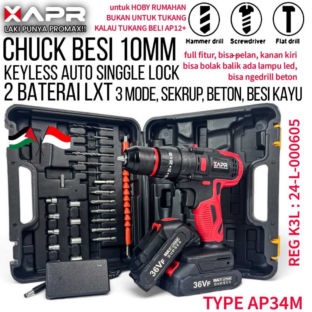 Jual APR JAPAN AP34 PROMO MESIN BOR BATERAI CORDLES 34V 10MM BOR OBENG ...