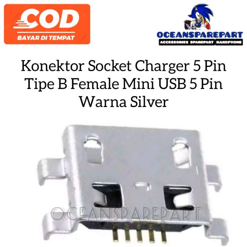 Jual Konektor Socket Charger 5 Pin Tipe B Female Mini USB 5 Pin Warna ...