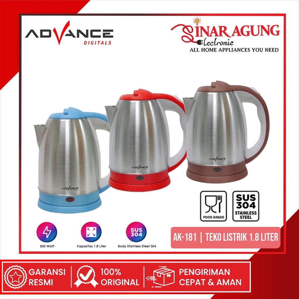 Jual ADVANCE AK-181 / AK181 KETTLE LISTRIK TEKO LISTRIK 1.8 L - 100% ...