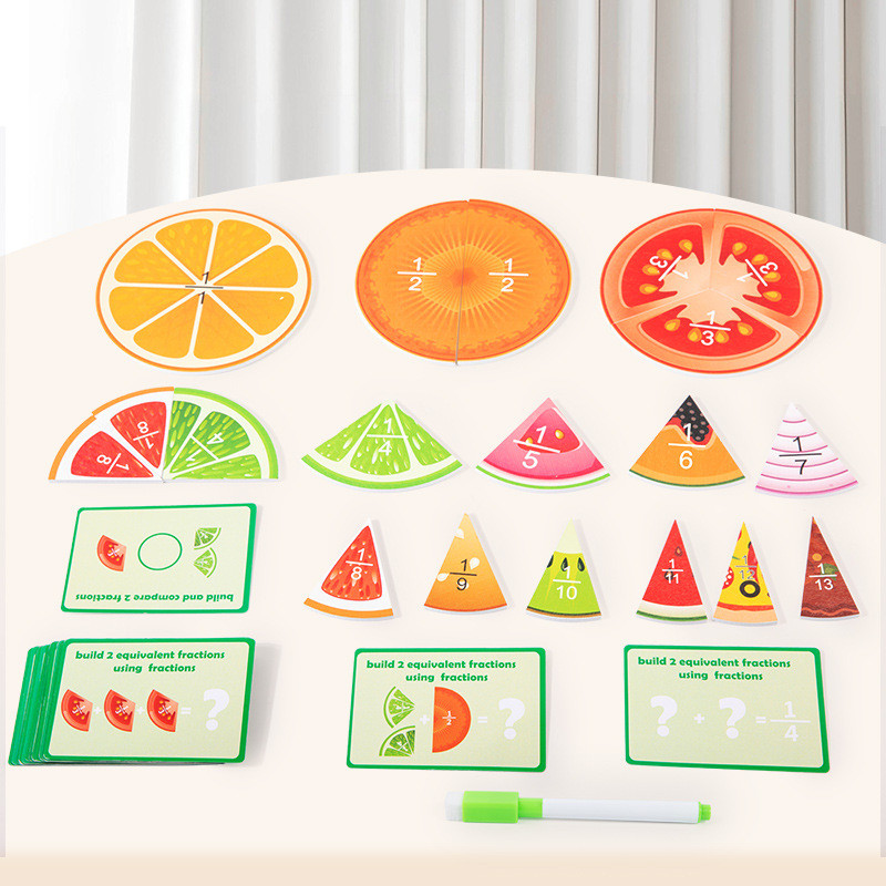 Jual 91pcs Wooden Fruit Fractions Toy, Classroom Math Teaching Aids ...