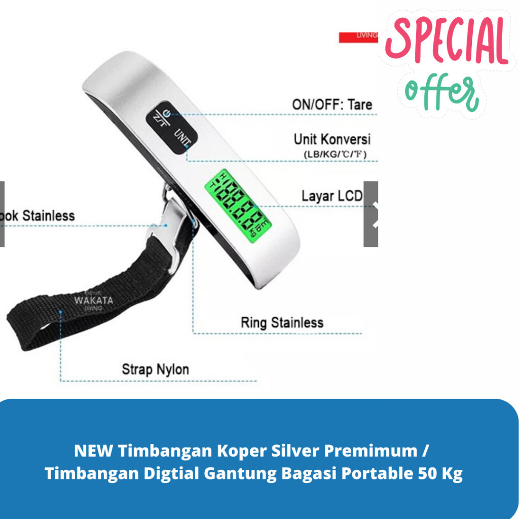 Jual NEW Timbangan Koper Silver Premimum / Timbangan Digtial Gantung ...