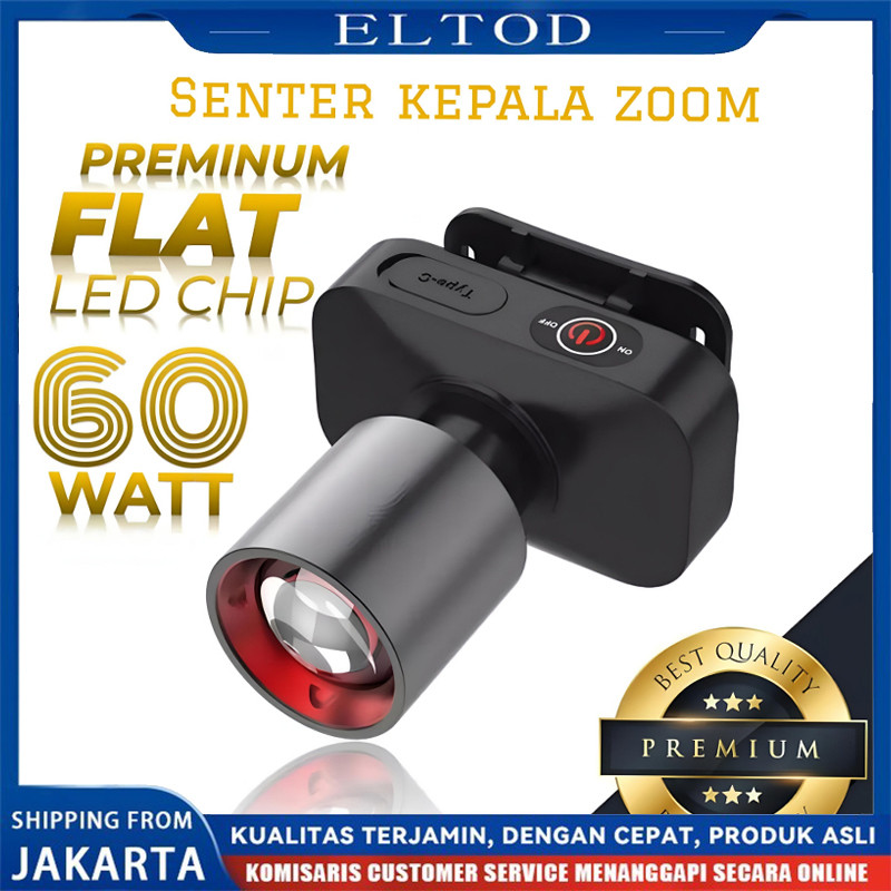 Jual SENTER KEPALA ZOOM SUPER TERANG LED 60W RECHARGEABLE USB TYPE C SENTER KEPALA ZOOM AK-3685A ...