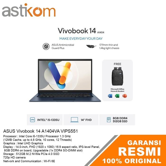 Jual Notebook ASUS Vivobook 14 A1404VA-VIPS551 Ci5-1335U 8GB 512GB SSD ...