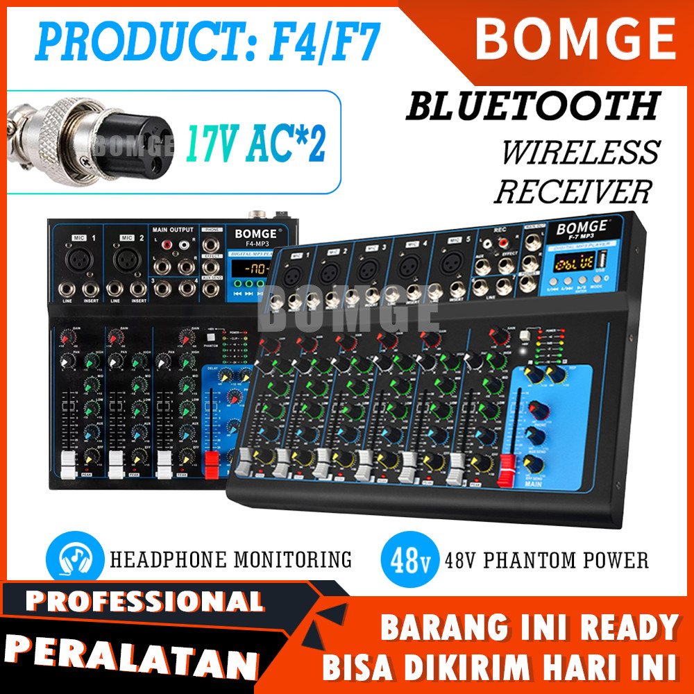 Jual BOMGE F4/F7 Audio Mixer, Mixer Audio 4/7 Channel, Adaptor 17V, MP3 ...