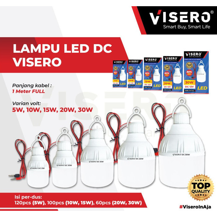 Jual VISERO Lampu Bohlam LED DC Plus Jepit Aki 12V 12 Volt 5W 10W 15W 20W 30W Kebun Ladang ...