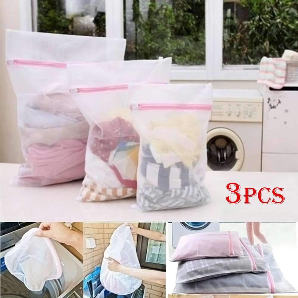 Jual Fine and Coarse Net Zippered Laundry Wash Bags Foldable Delicates ...